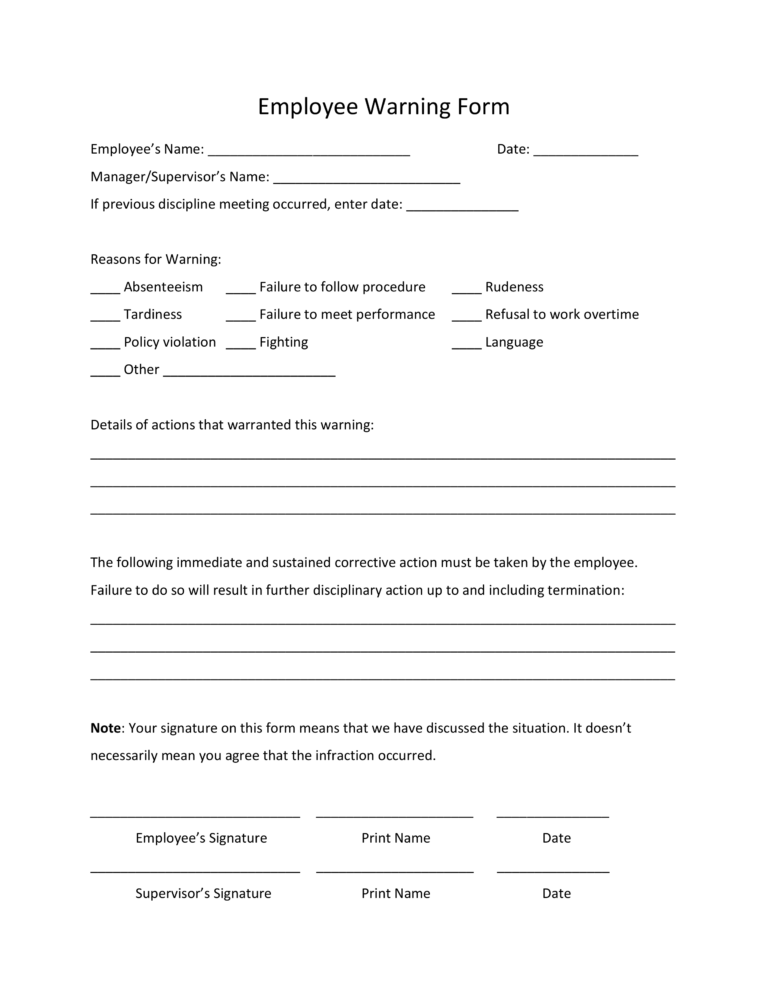 Printable Employee Warning Notice Form