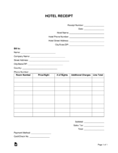 Printable Hotel Receipt Template