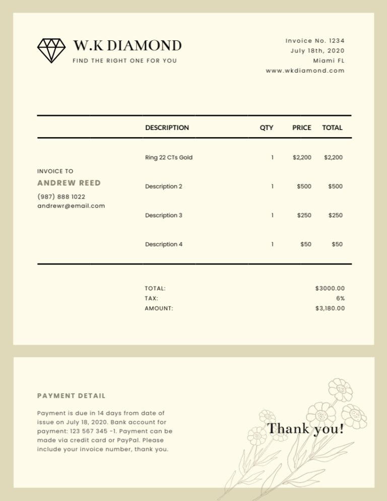 Printable Jewelry Receipt Template