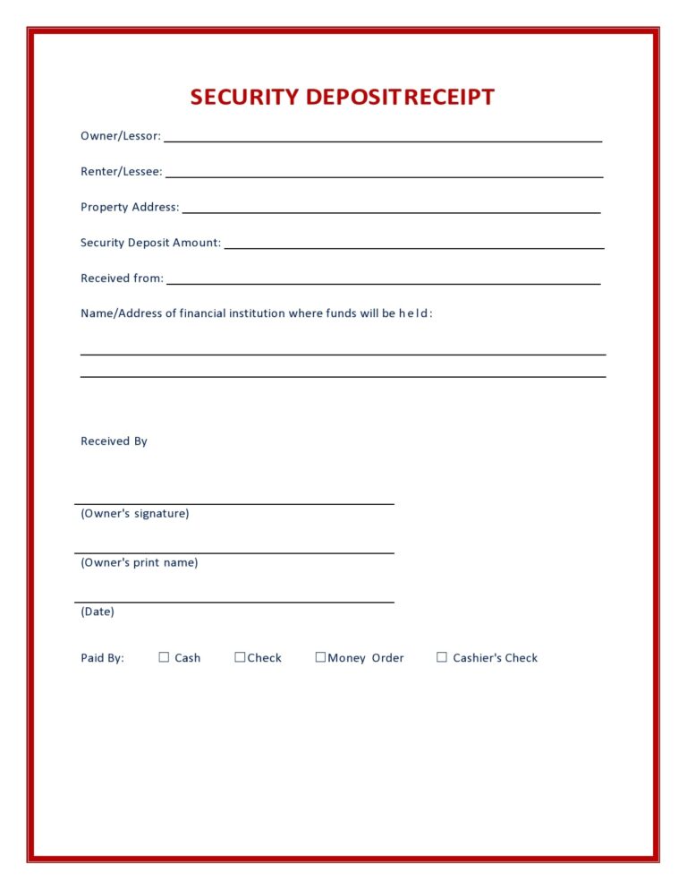 Security Deposit Receipt Template