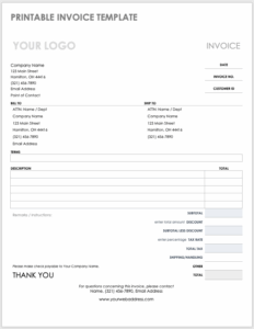 Free Printable Standard Invoice Template