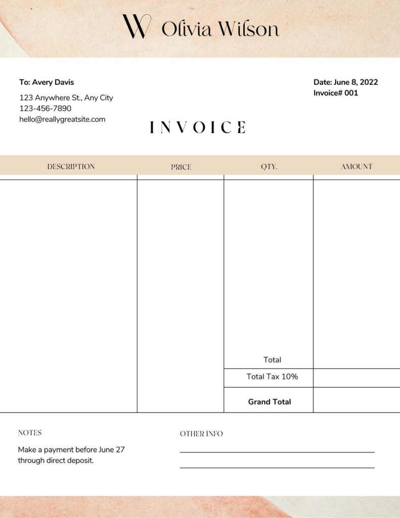 Free Printable Standard Invoice Template