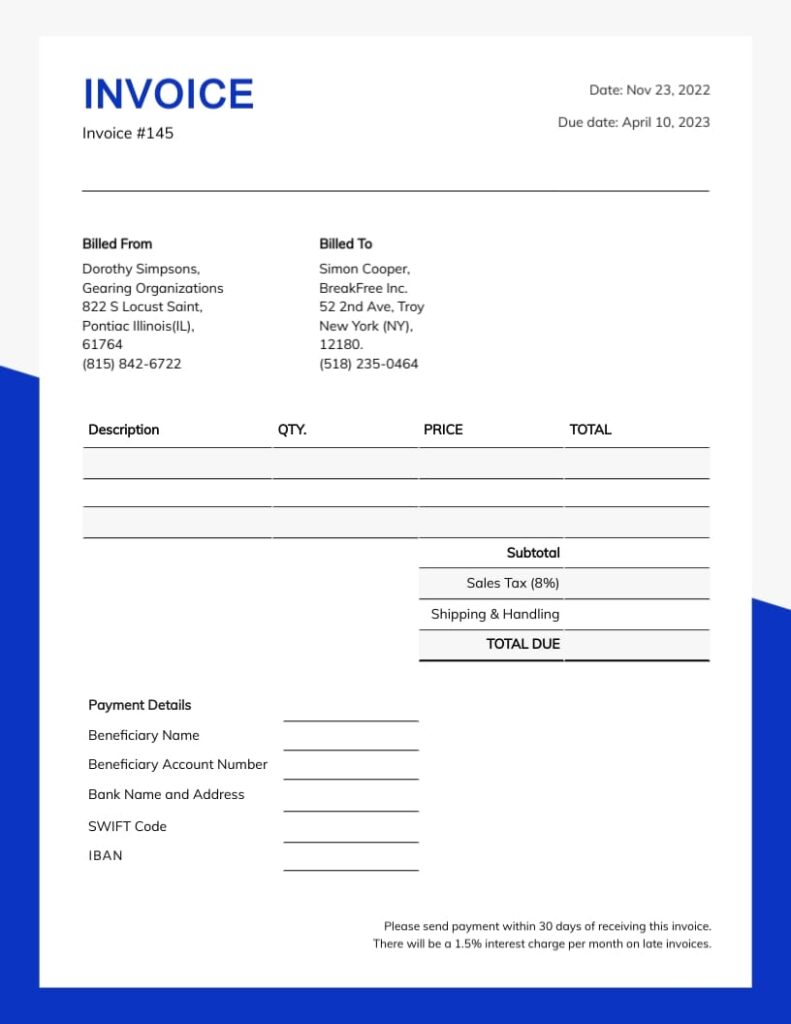 Free Printable Standard Invoice Template