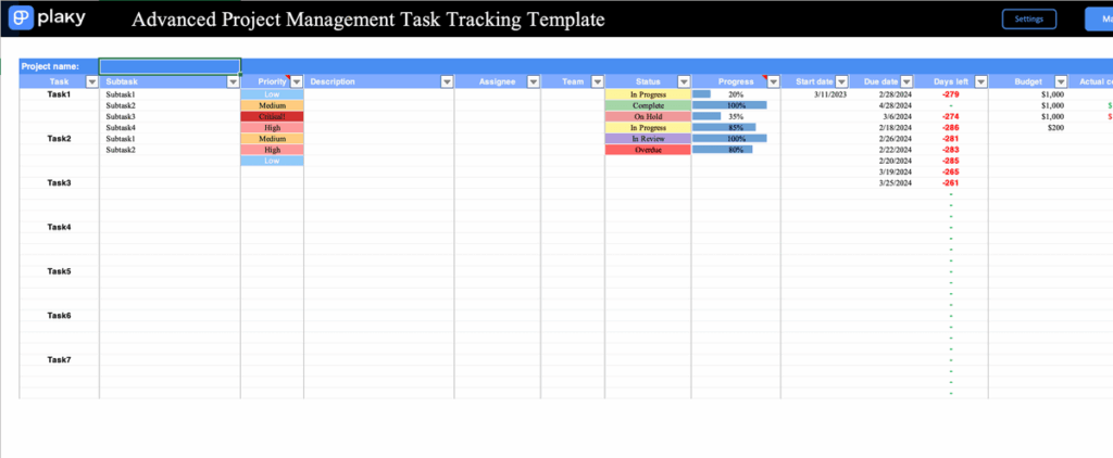 Task Management Template (Excel)