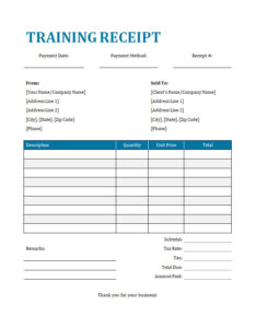 Free Printable Training Receipt Template