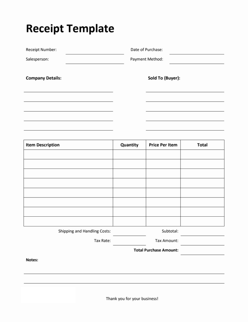 Free Printable Training Receipt Template