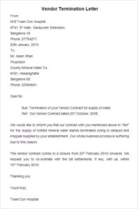 Vendor Termination Letter Template