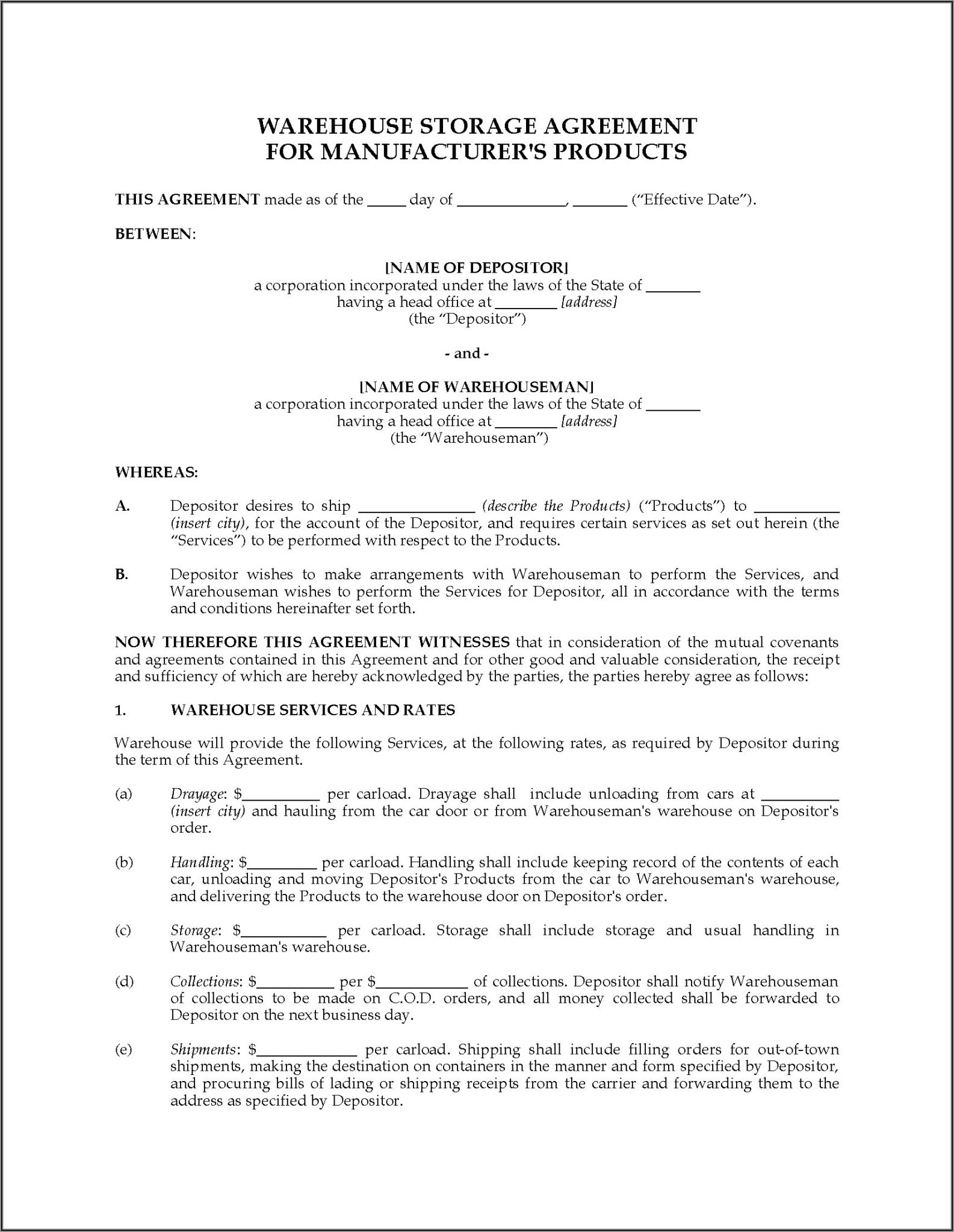 Warehouse Lease Agreement Template