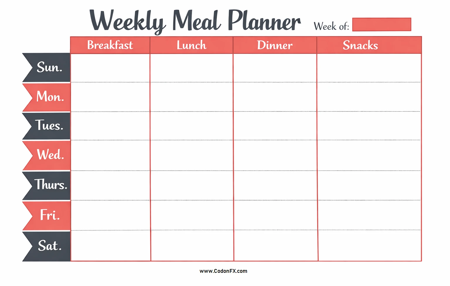 Printable Weekly Food Chart Template
