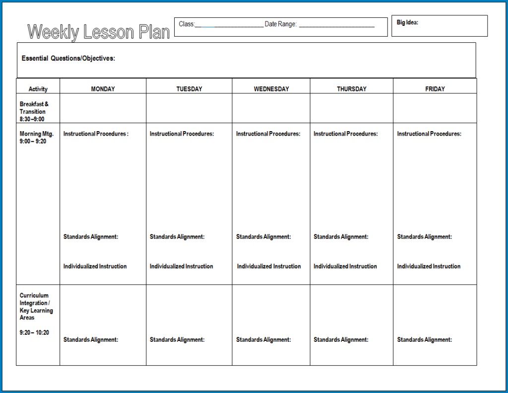 Weekly Lesson Planner Template (Word)
