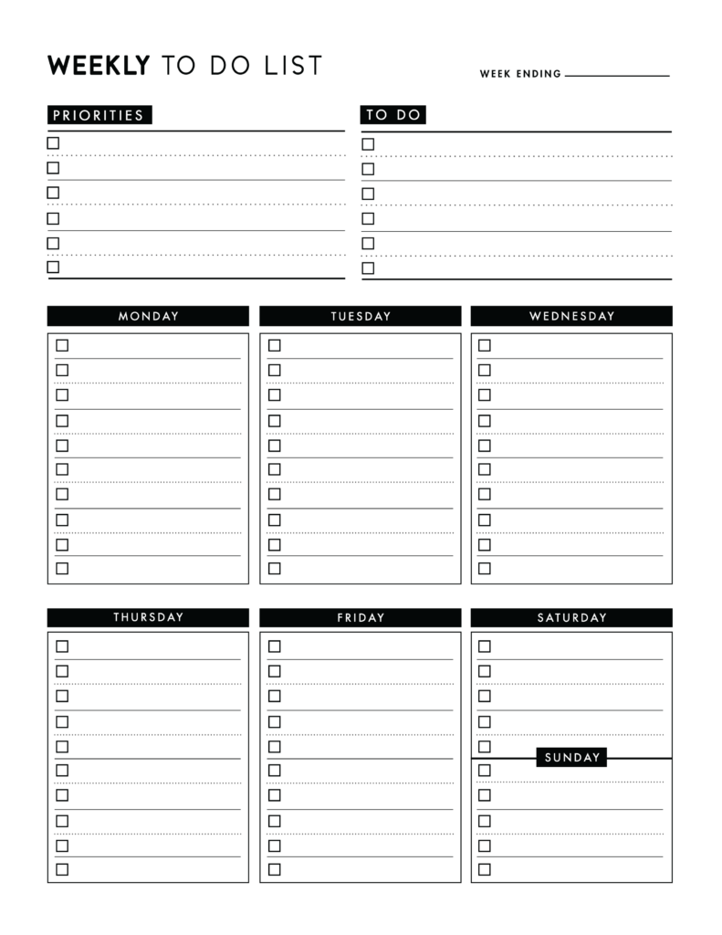 Printable Weekly Task List Template