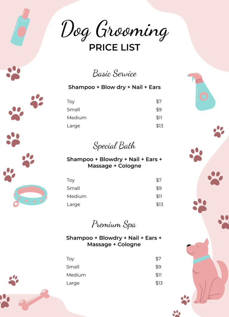 Dog Grooming Price List Template Ready To Use 