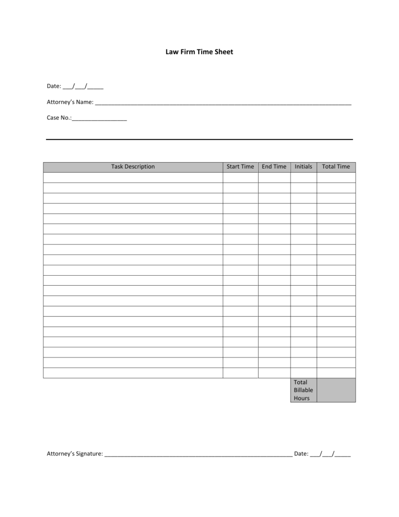 Free Printable Attorney Timesheet Template [Word]