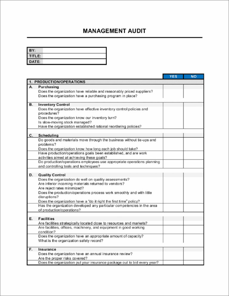 Free Printable Audit Checklist Template