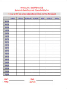 Free Printable Availability Schedule Template