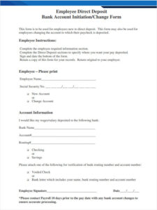 Free Printable Bank Direct Deposit Form