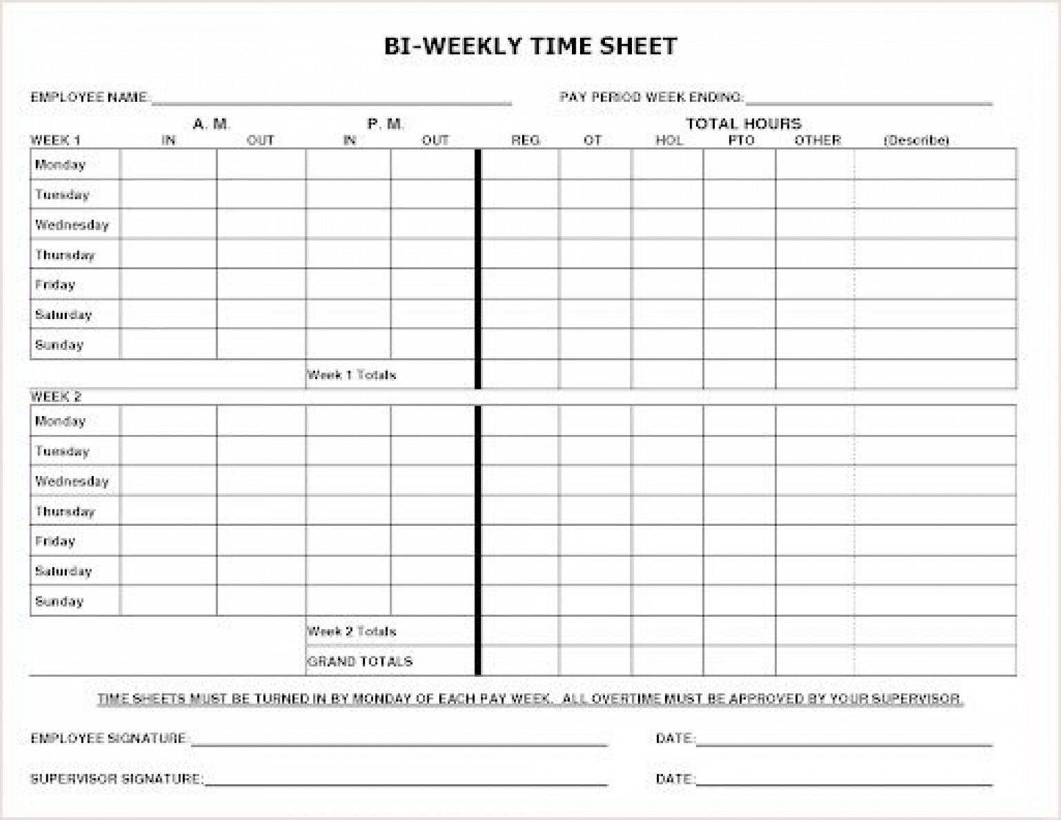 Free Printable Bi-Weekly Timesheet Template