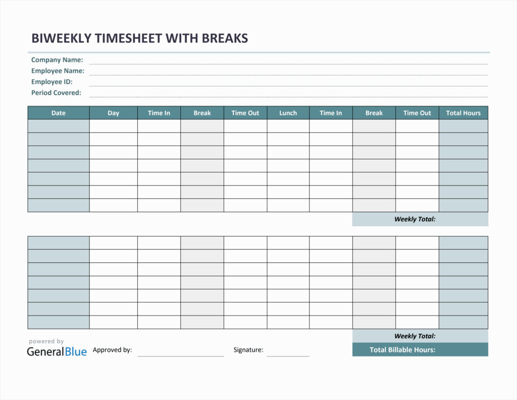 Free Printable Bi-Weekly Timesheet Template