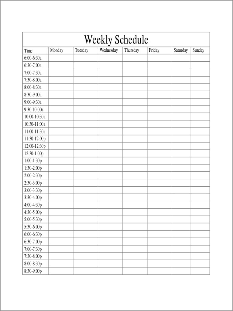 Free Printable Blank Schedule Template