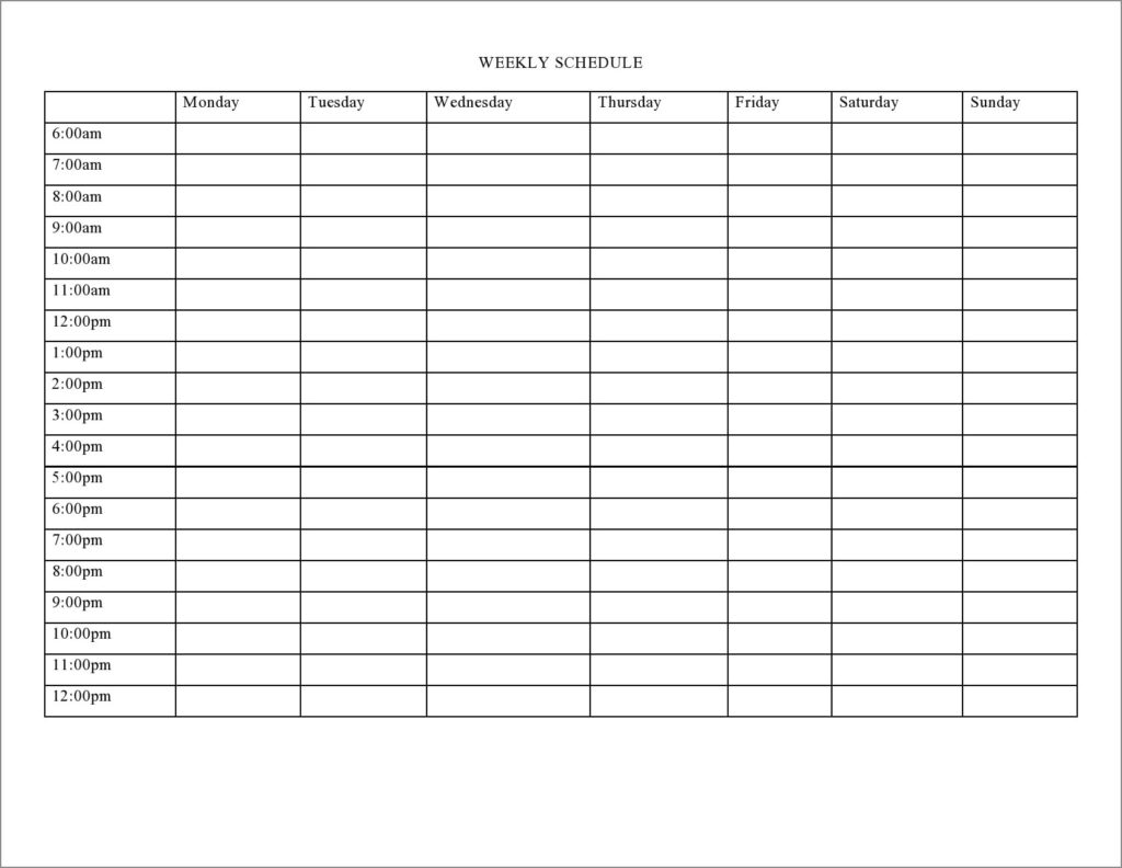 Free Printable Blank Weekly Schedule Template