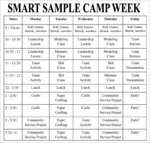 Free Printable Camp Schedule Template