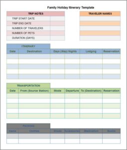 Printable Christmas Vacation Itinerary Template