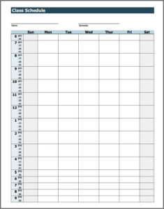 Printable Class Weekly Schedule Template