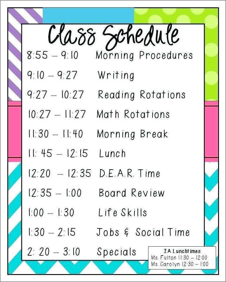 Free Printable Classroom Schedule Template