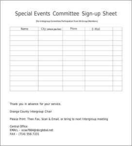 Printable Committee Sign-up Sheet Template