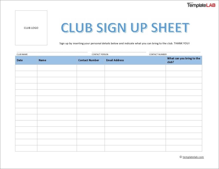 Printable Committee Sign-up Sheet Template