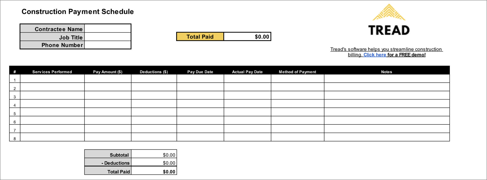 Construction Payment Schedule Template