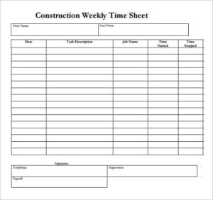 Printable Construction Weekly Timesheet Template
