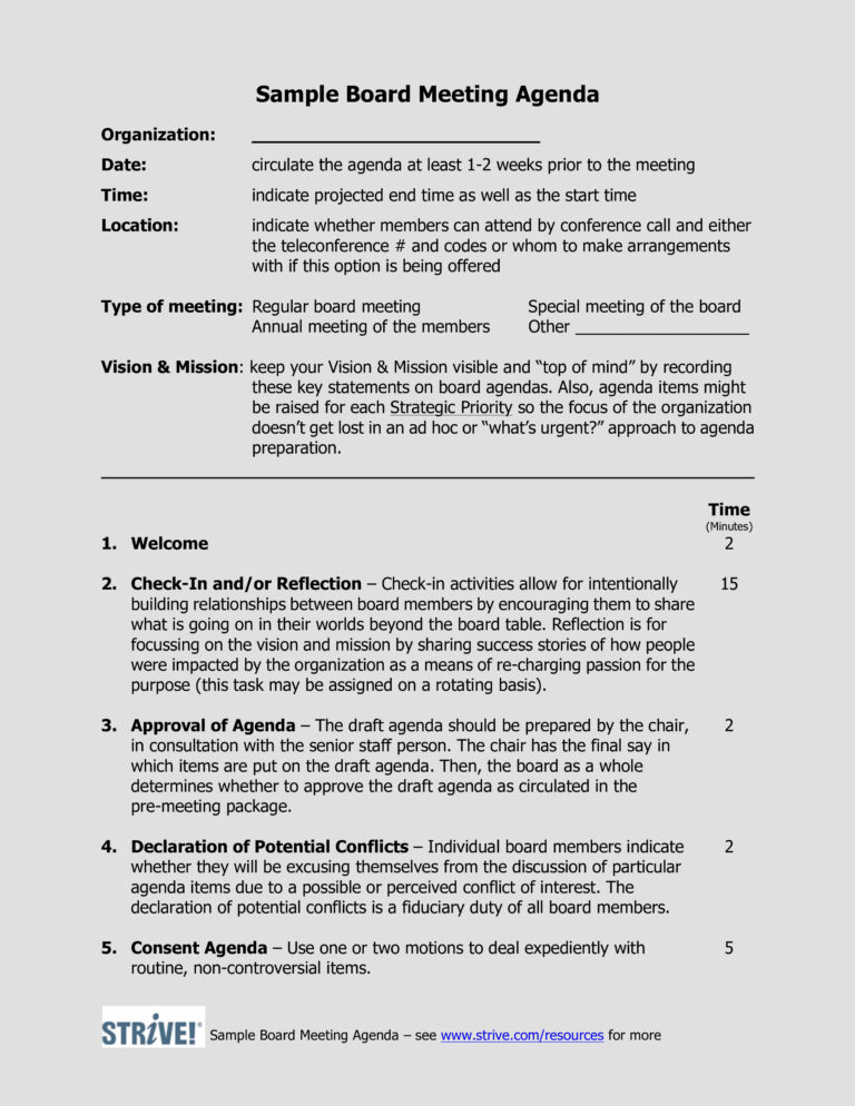 Free Printable Corporate Meeting Agenda Template