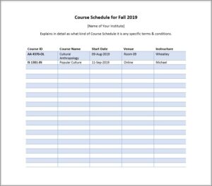 Free Printable Course Schedule Template