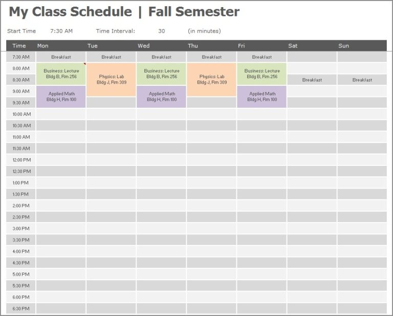 Free Printable Course Schedule Template