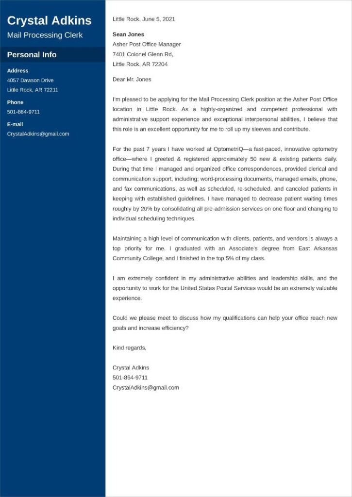 Printable Cover Letter Template for Post Office Job