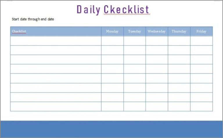 Free Printable Daily Checklist Template