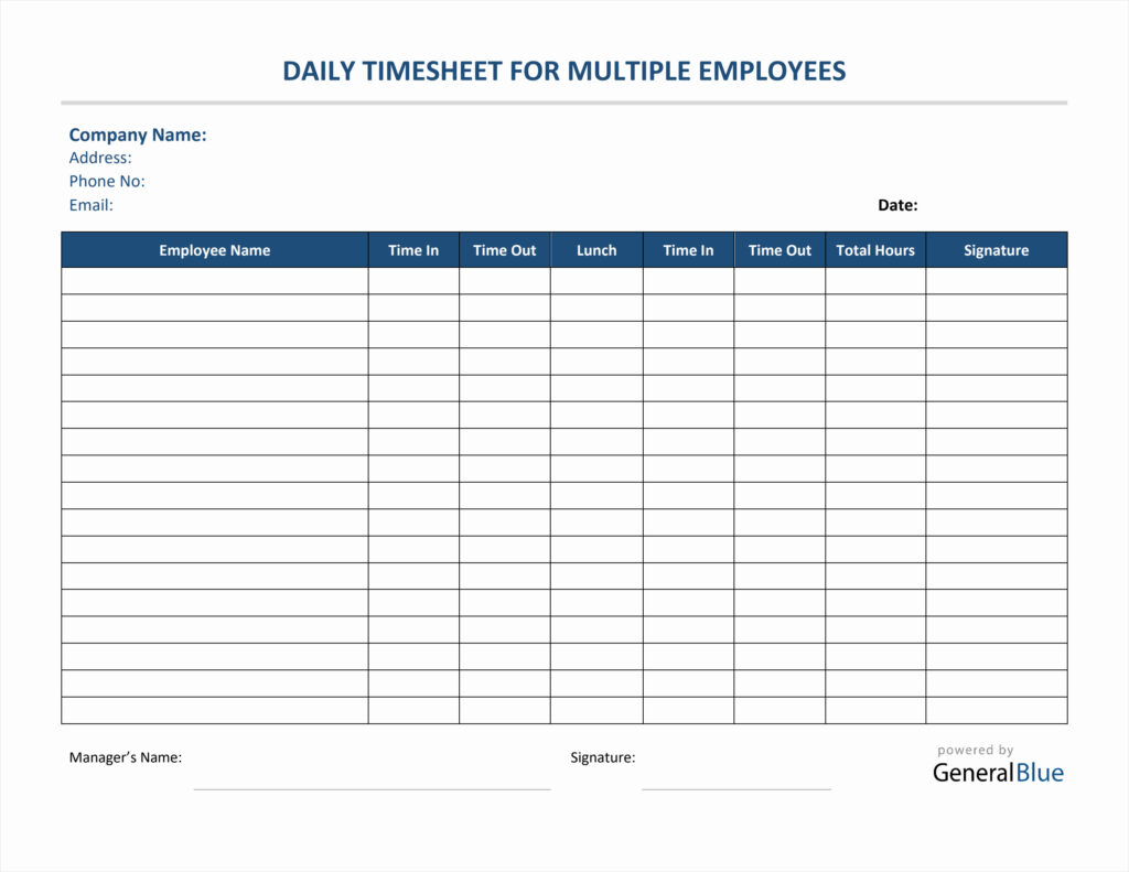 Free Printable Daily Employee Timesheet Template