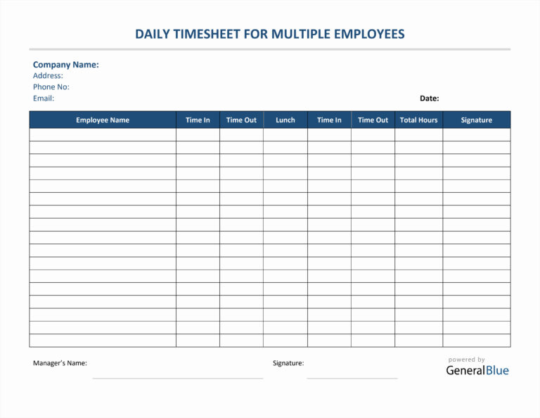 Free Printable Daily Employee Timesheet Template