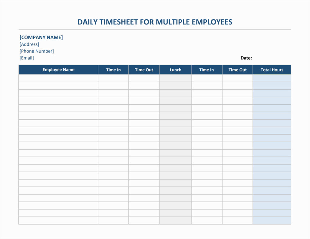 Free Printable Daily Employee Timesheet Template