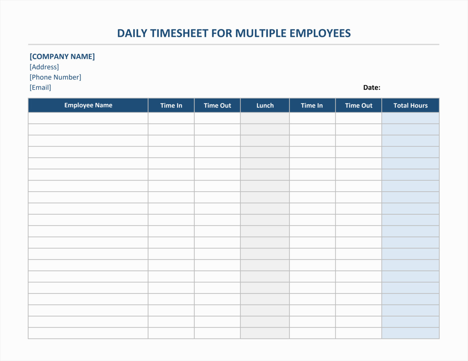 Free Printable Daily Employee Timesheet Template