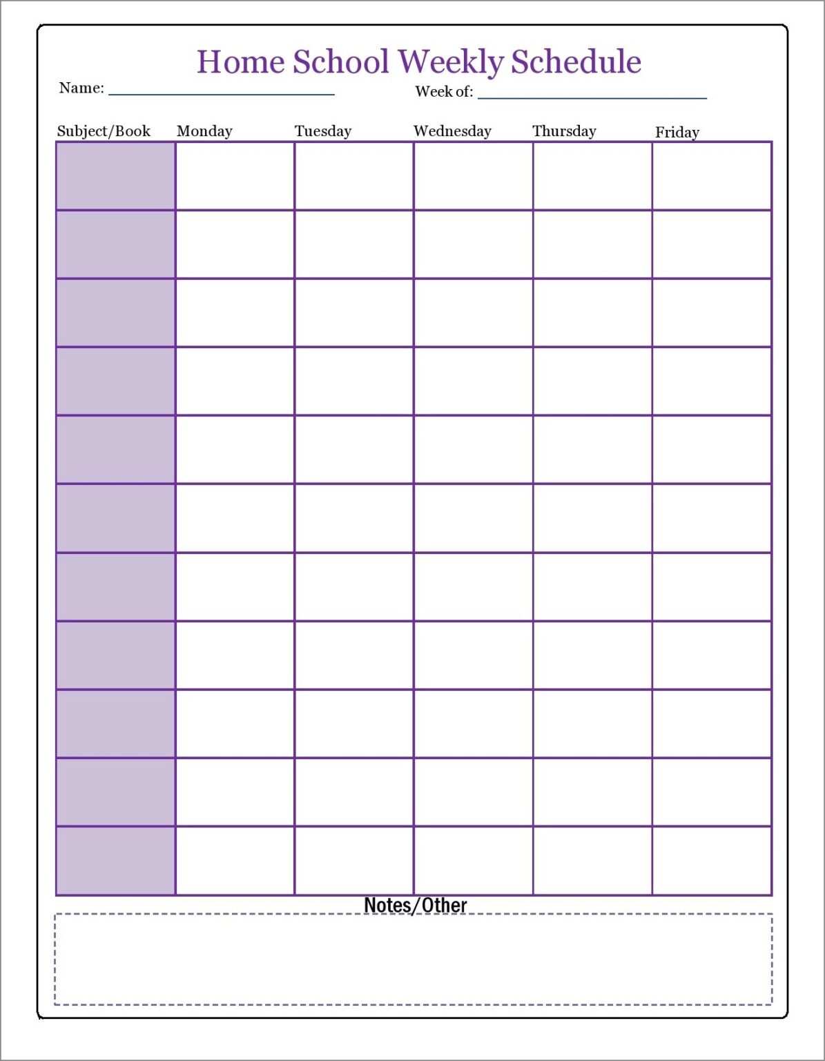 Printable Daily Homeschool Schedule Template