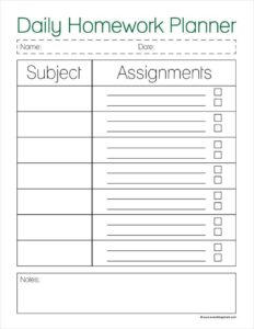 Free Printable Daily Homework Planner Template