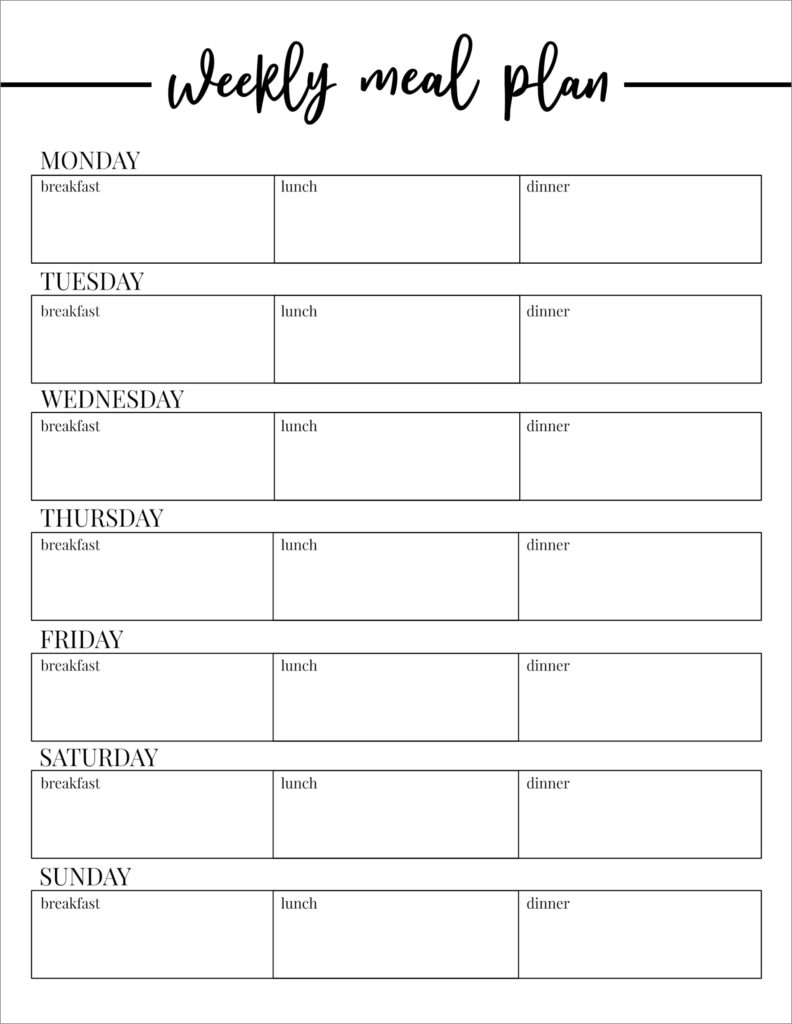 Printable Daily Meal Schedule Template