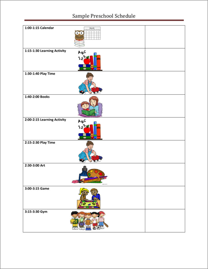 Printable Daily Preschool Schedule Template