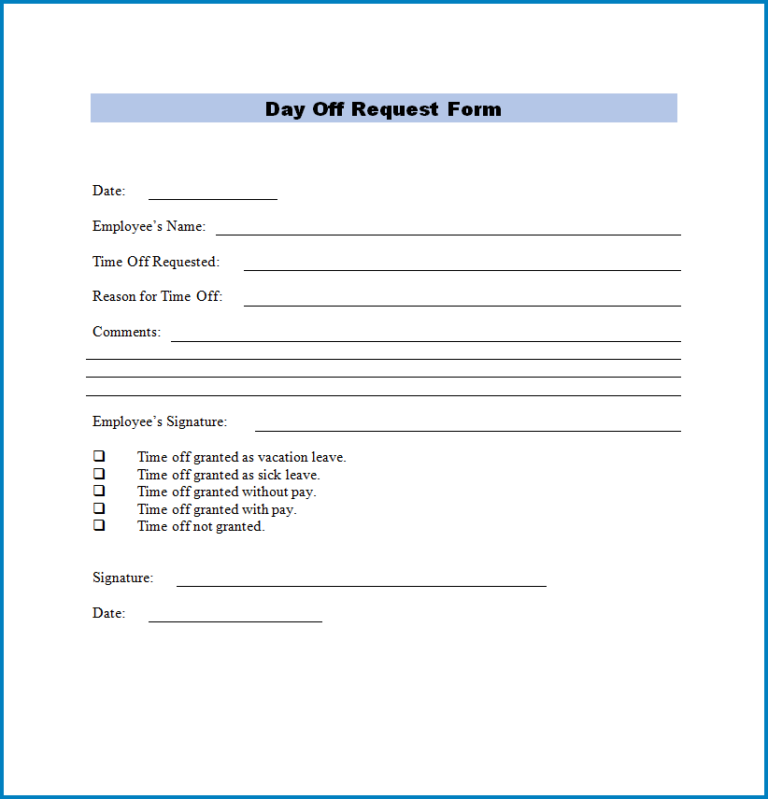 Printable Day Off Request Form