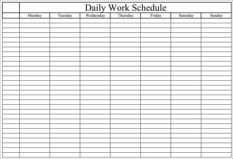 Printable Day Work Schedule Template