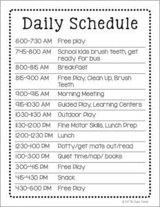 Printable Daycare Daily Schedule Template