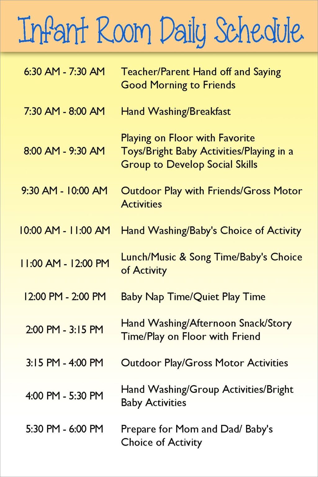 Free Printable Daycare Schedule Template