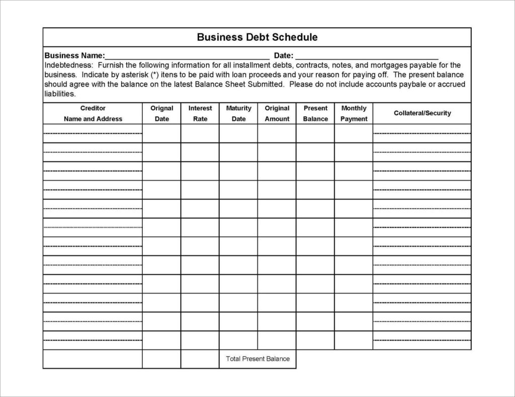 Free Printable Debt Schedule Template